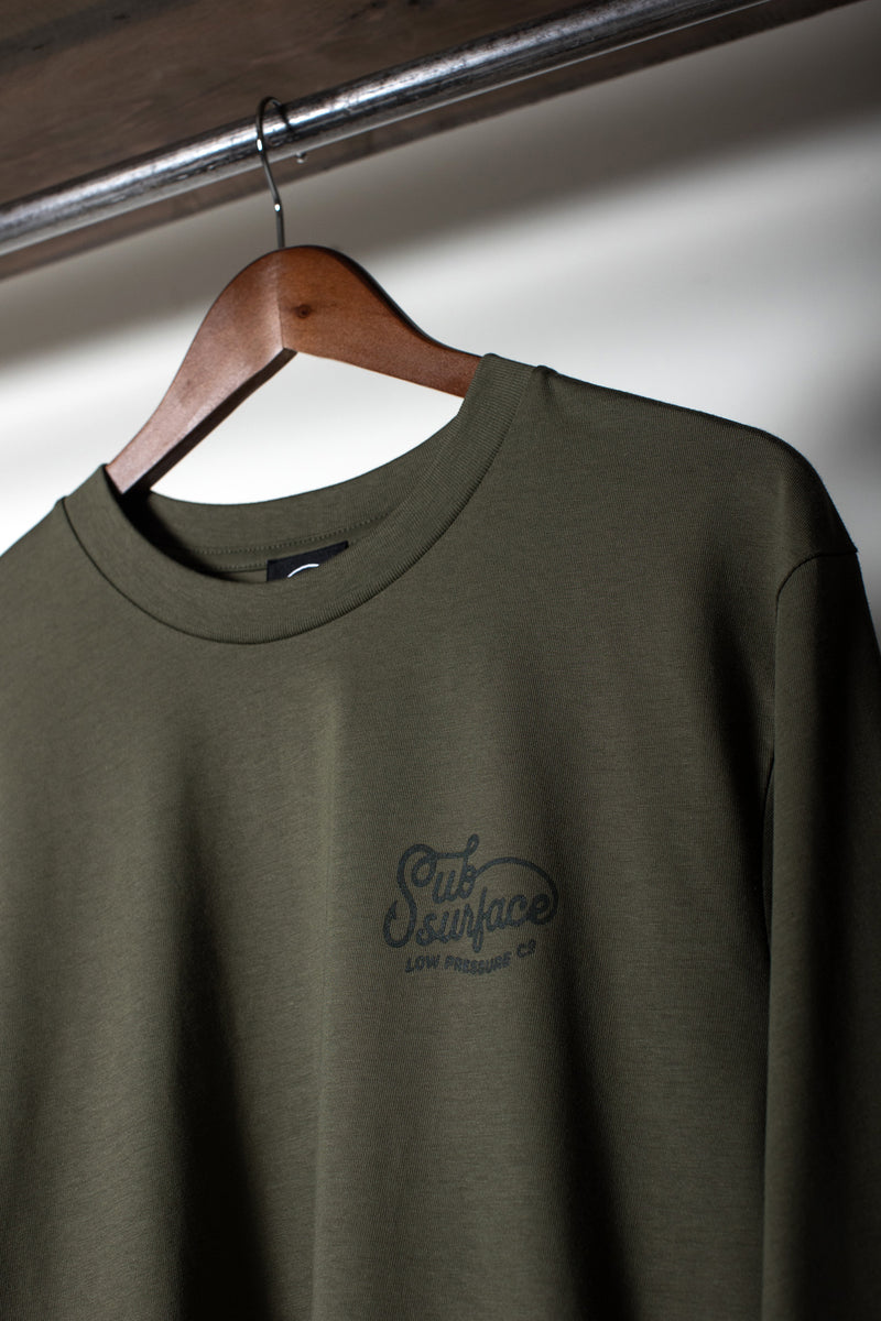 'SCRIPT' Long Sleeve Tee | Army Olive – Subsurface Journal
