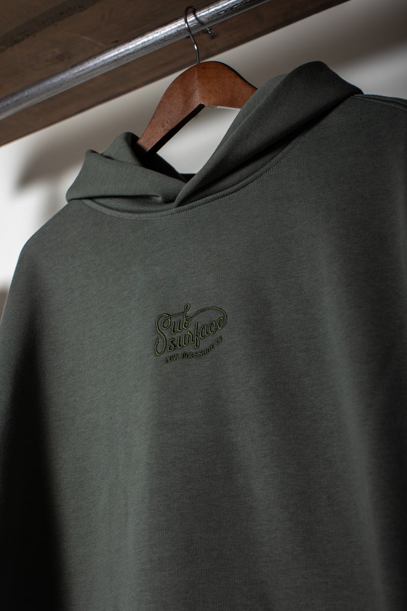 'SCRIPT LO-KEY' Oversize Hood | Cypress Green – Subsurface Journal
